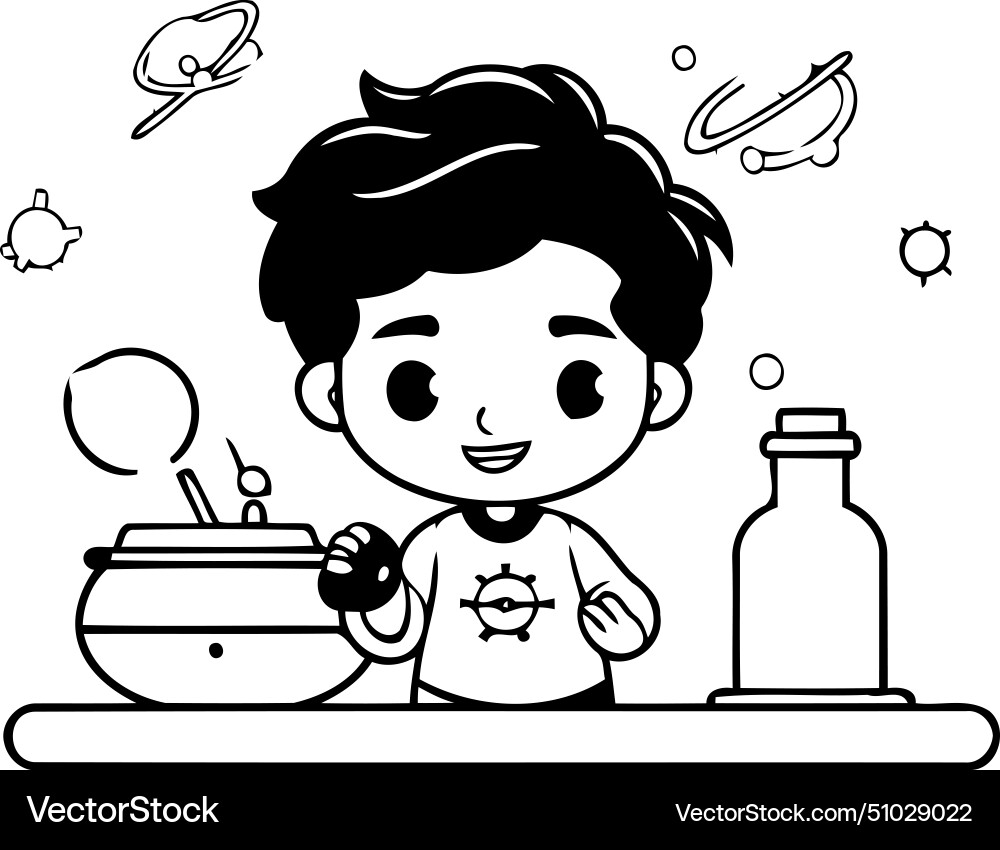 Cute little boy in science class cartoon graphic Vector Image