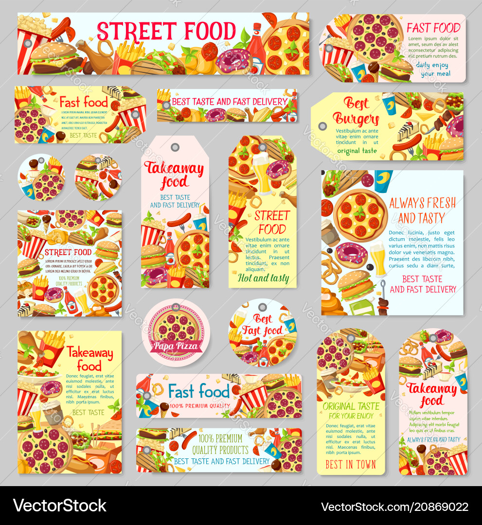Fast Food Tag & Banner Set Royalty Free Vector Image
