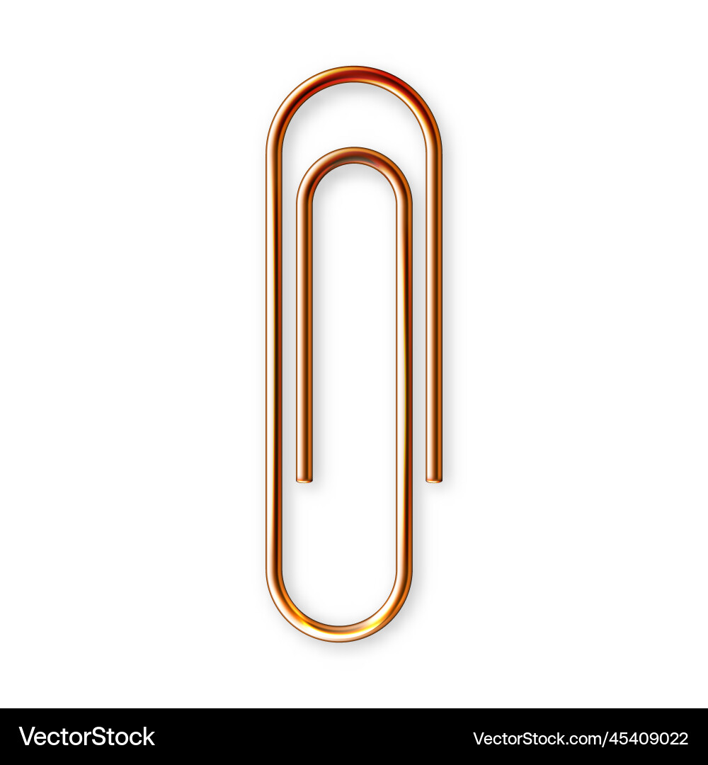 Realistic copper paperclip attached to paper Vector Image