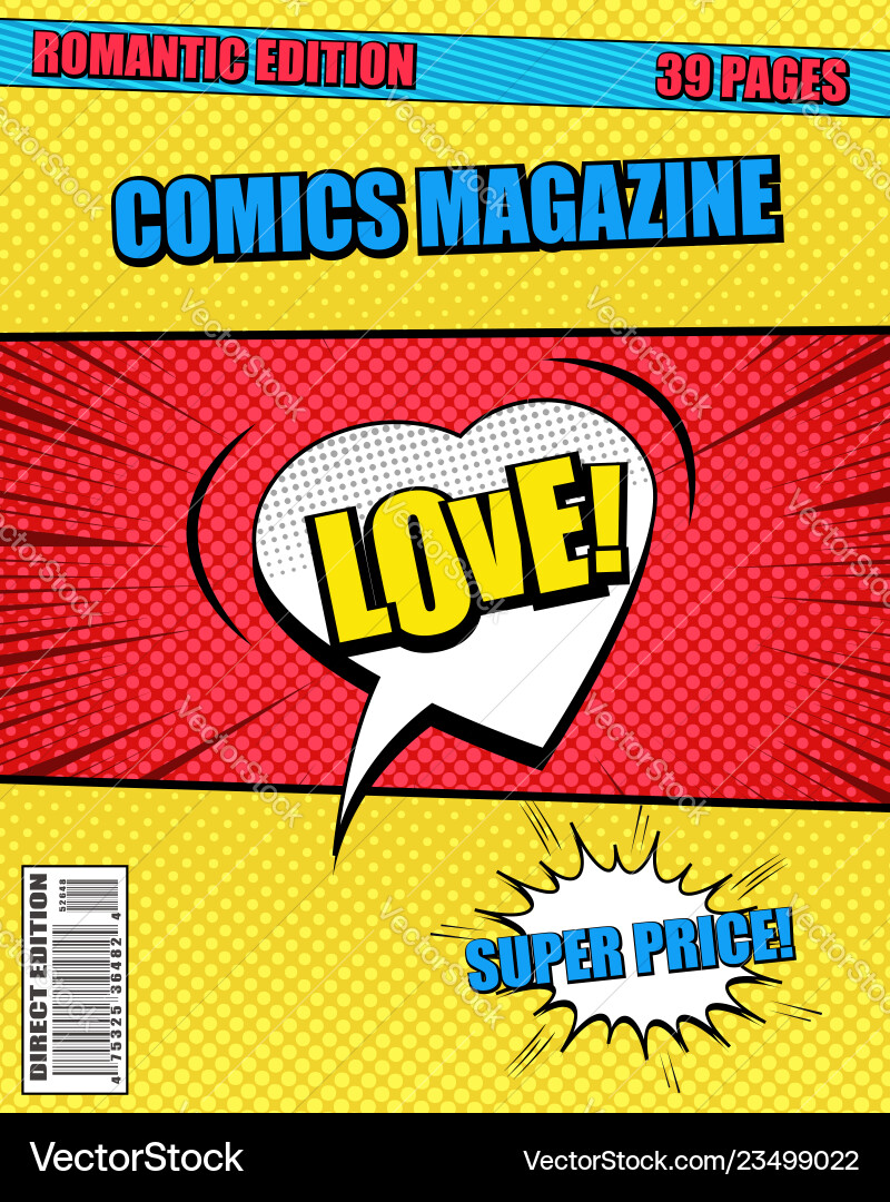 Romantic comics magazine template Royalty Free Vector Image