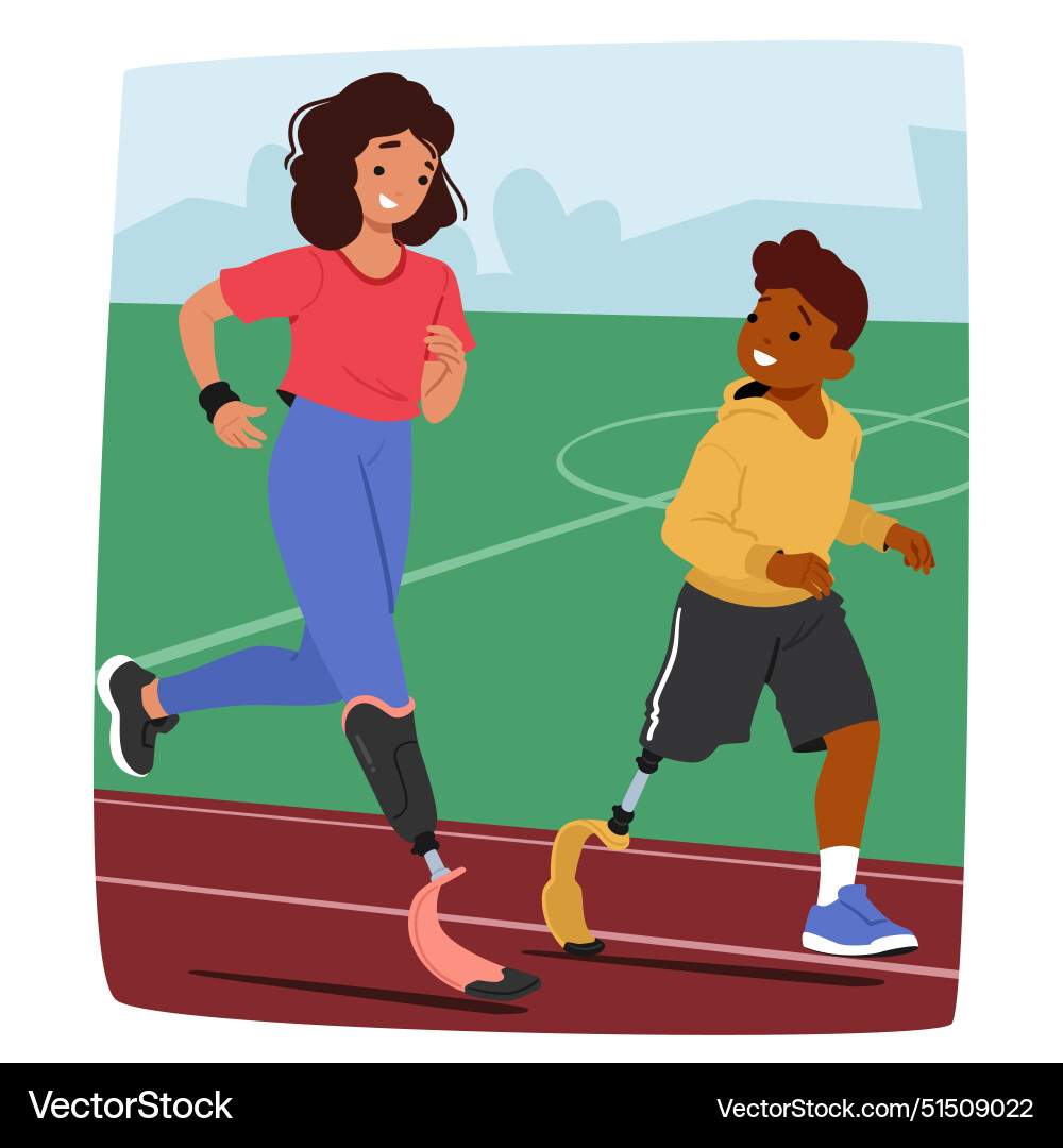 Two young kid athletes with prosthetics legs Vector Image