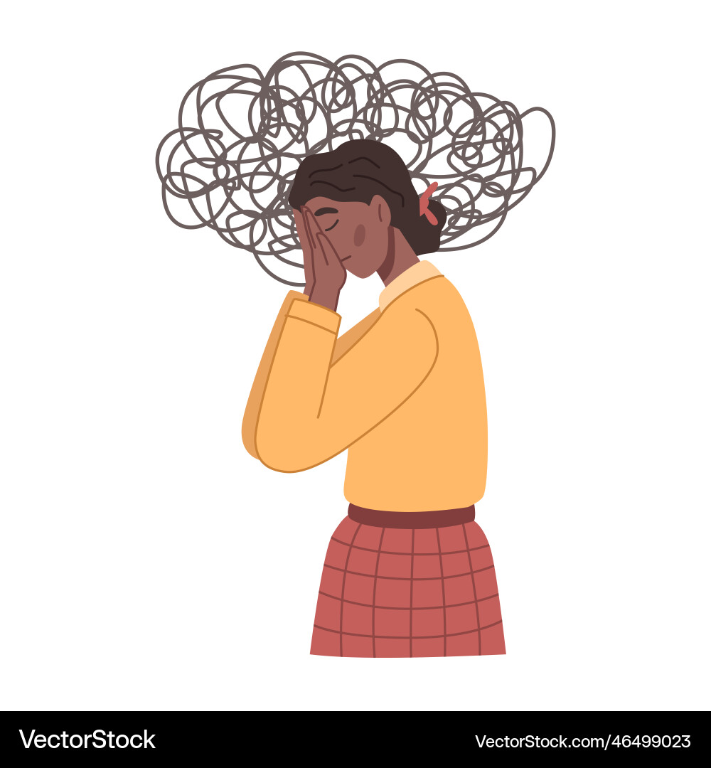 Anxious woman with mess in head Royalty Free Vector Image