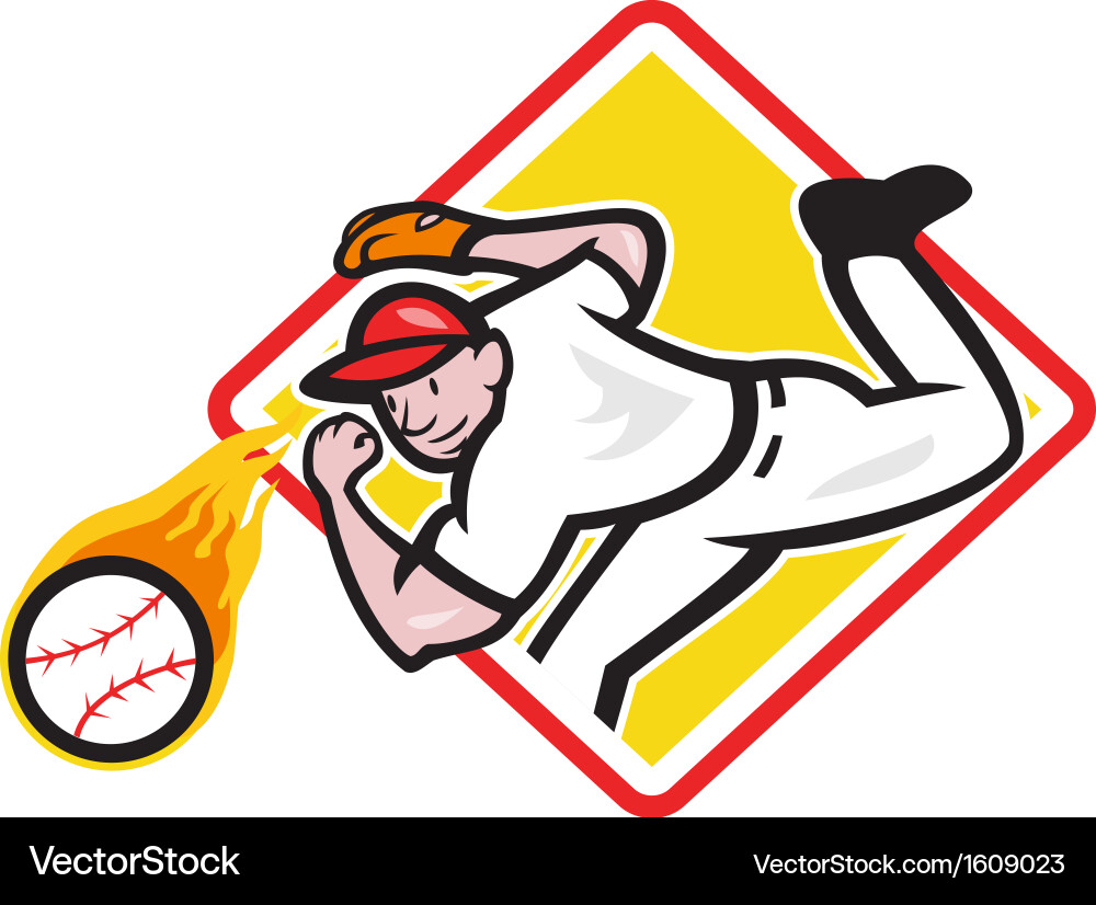 Baseball pitcher throwing fire ball diamond Vector Image