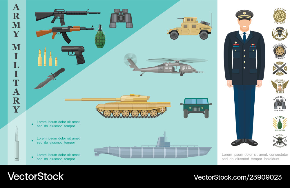 Flat army colorful concept Royalty Free Vector Image