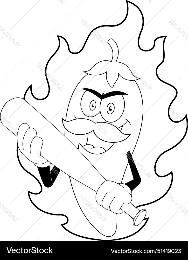 Outlined angry hot chili pepper Royalty Free Vector Image