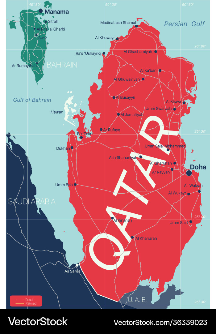 Katar Land detaillierte Karte Lizenzfreies Vektorbild