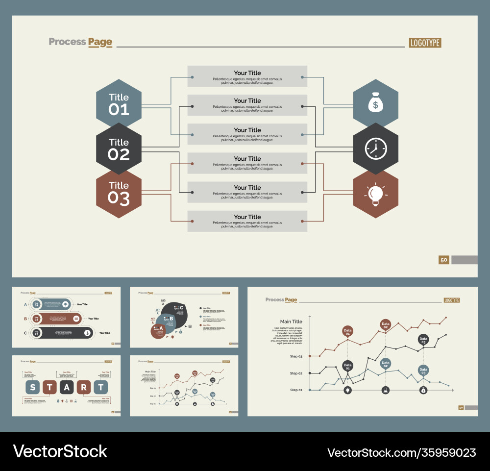 Six economics charts slide templates set Vector Image