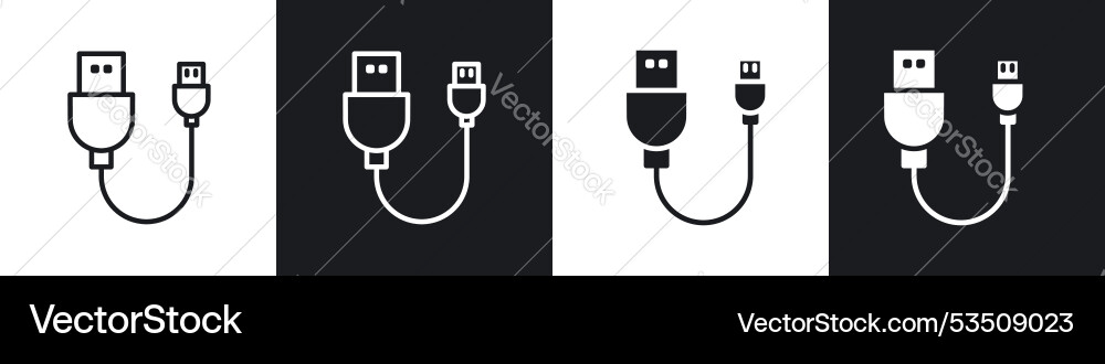 Usb cableline in thin line black color flat Vector Image