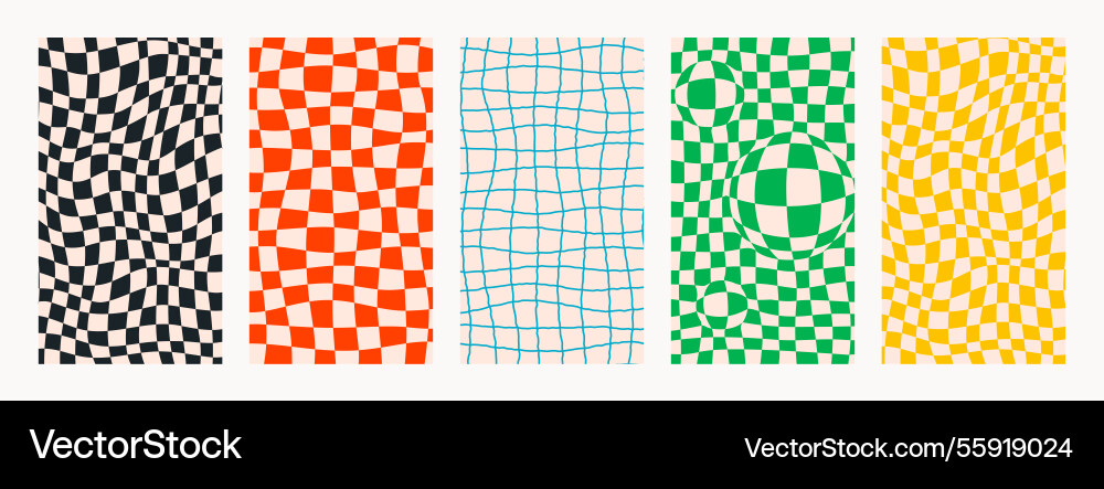 Abstract groovy checkerboard backgrounds set Vector Image