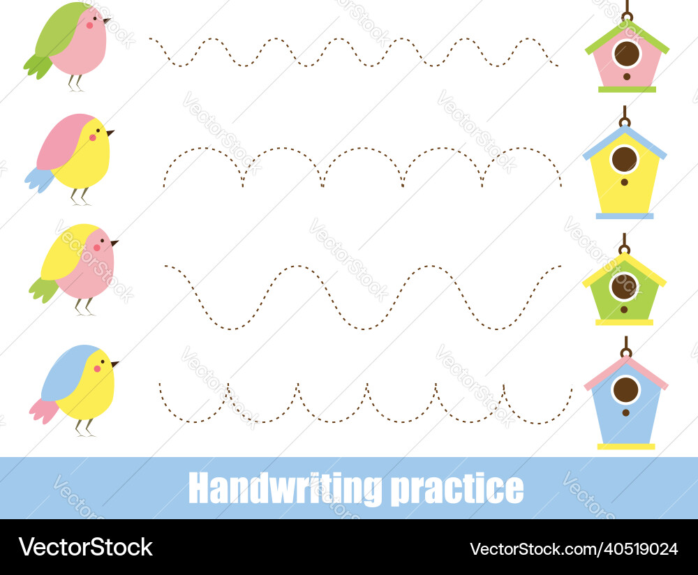 Bird Tracing Worksheet - Handwriting Practice Vector Image