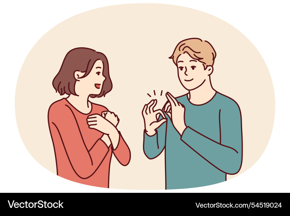 Deaf-mute man and woman are talking using sign Vector Image