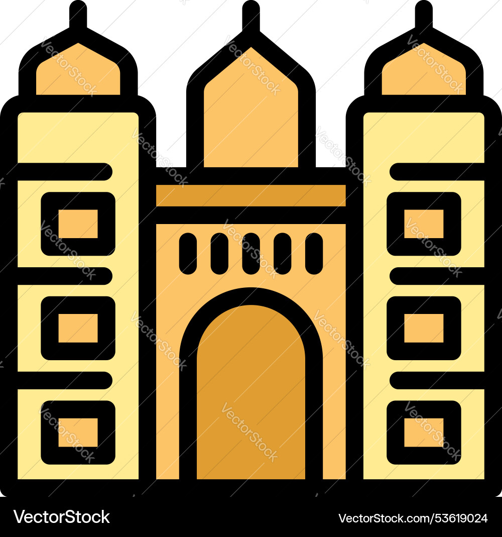 Indian palace building with three domes and arch Vector Image