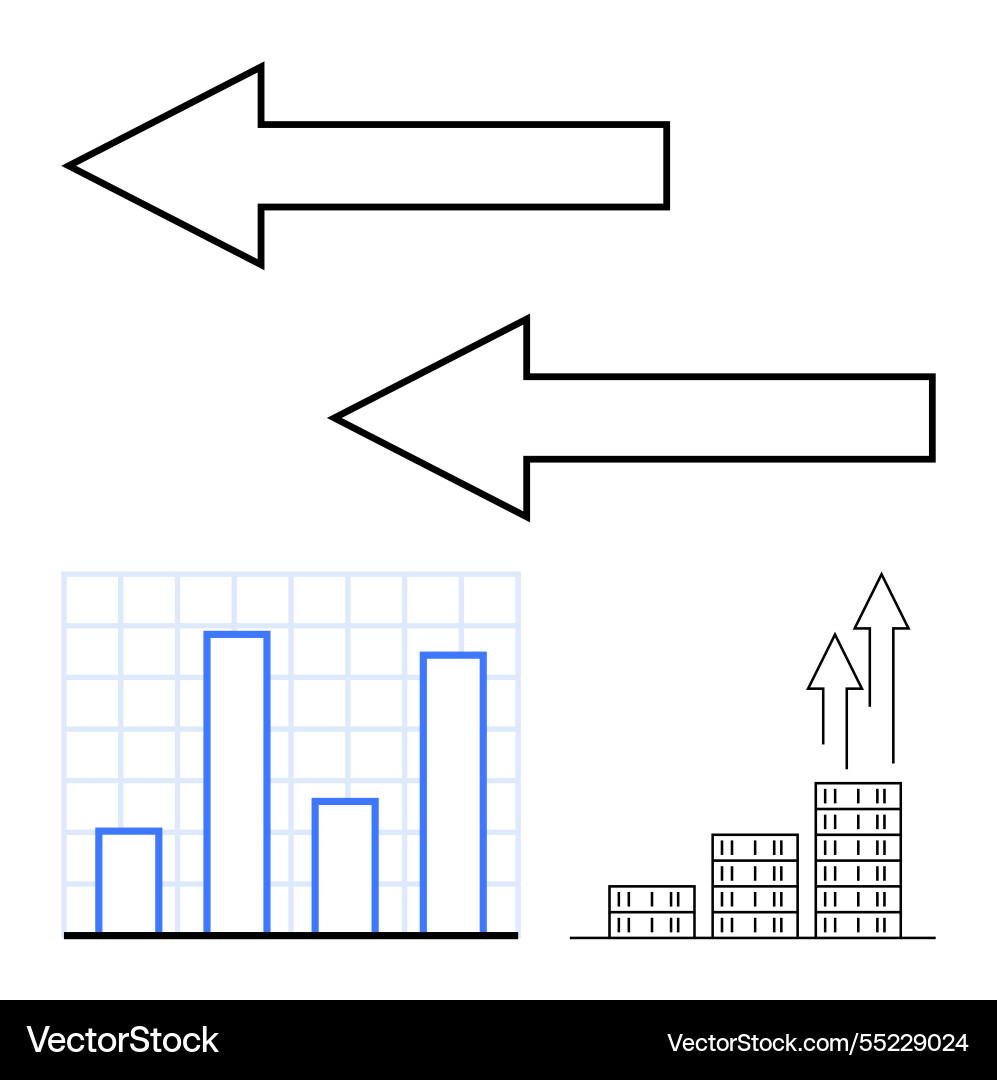 Two directional arrows bar chart and growth Vector Image