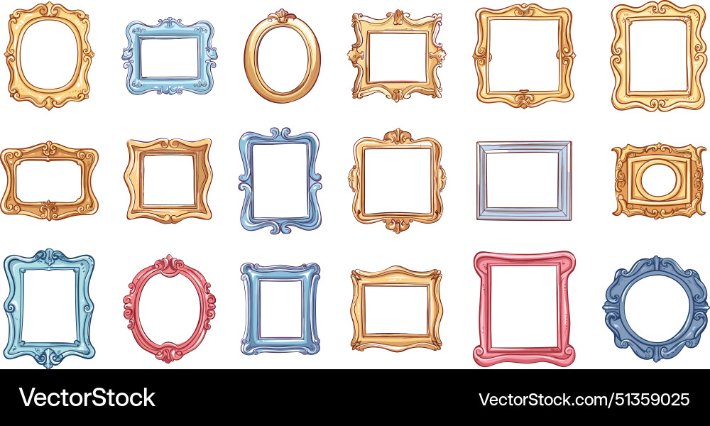Cartoon blank picture frames set various shapes Vector Image