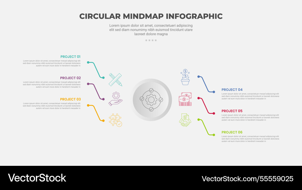Circular mind map infographic outline style Vector Image
