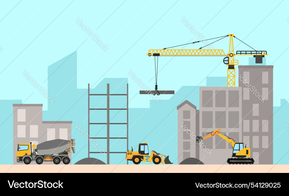Construction concept with excavator truck dumb Vector Image