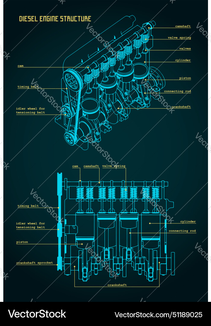 Diesel engine blueprints Royalty Free Vector Image