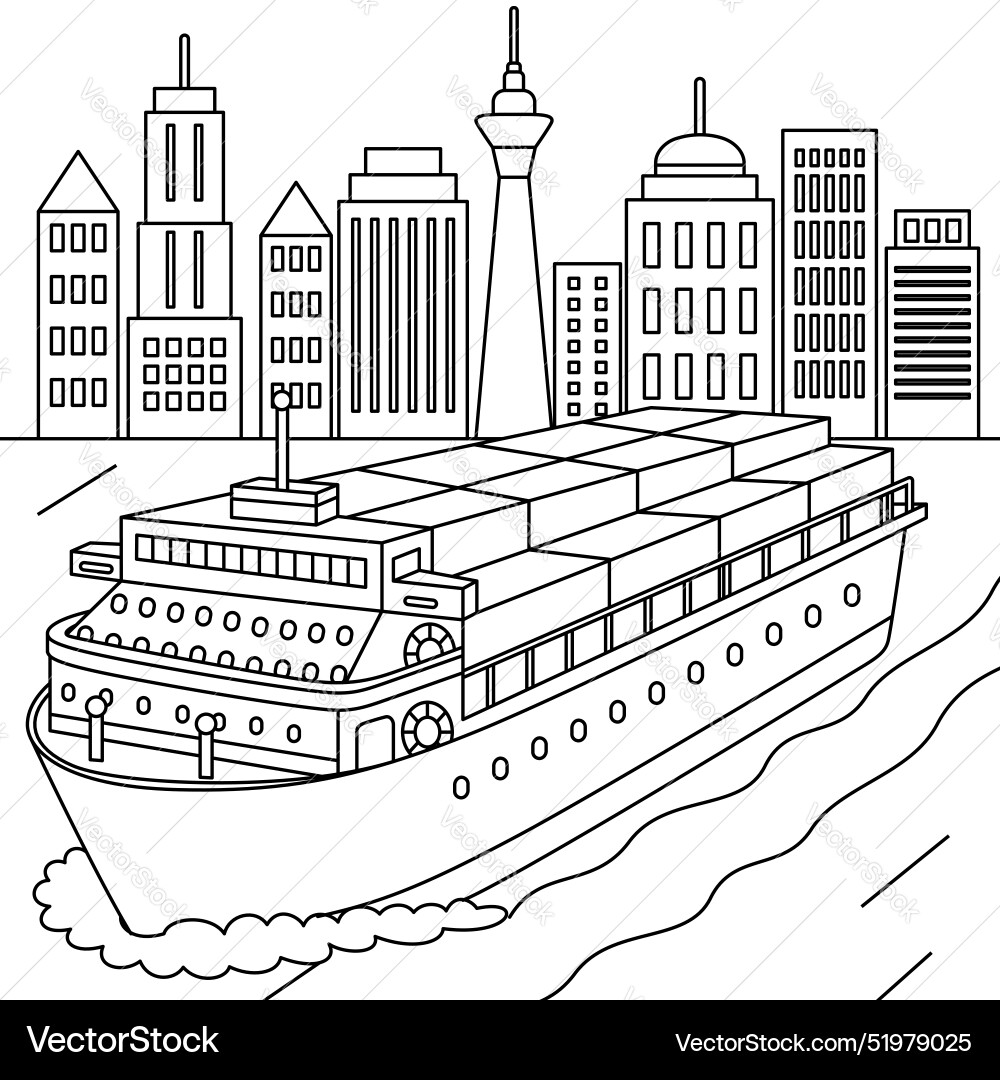 Ferry on cityscape background transportation Vector Image