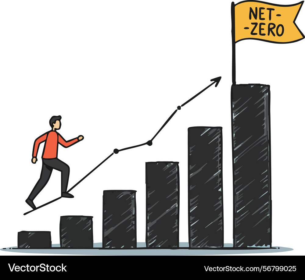 Person Klettern steigende Bar-Chart mit Netz Vektorbild