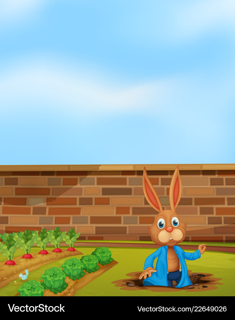 A rabbit digging hole next to farm Royalty Free Vector Image