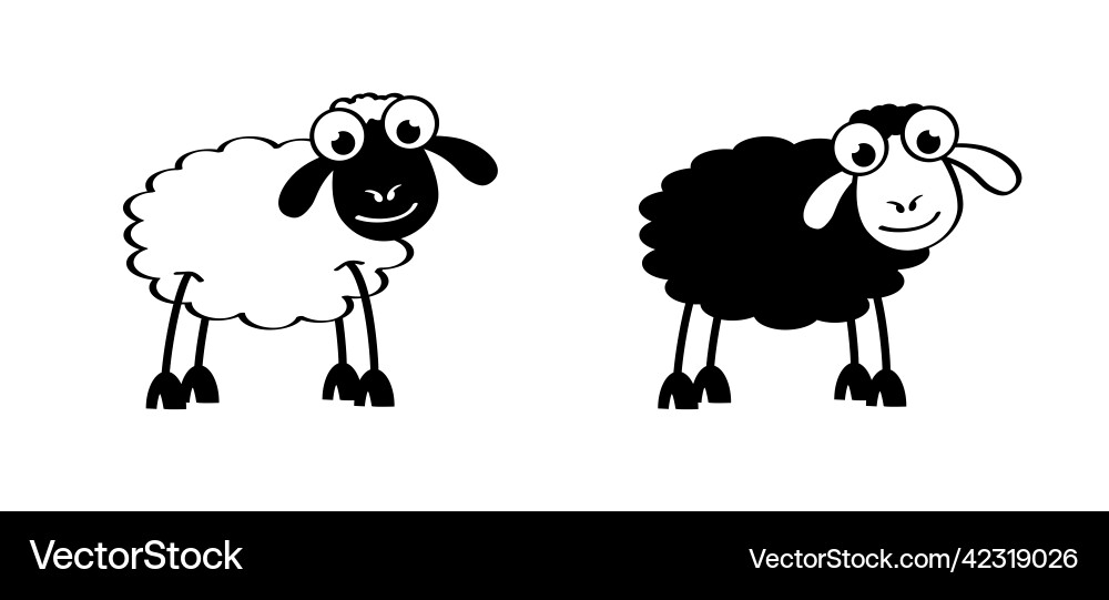 Cartoon comic cute black and white sheep stickman Vector Image