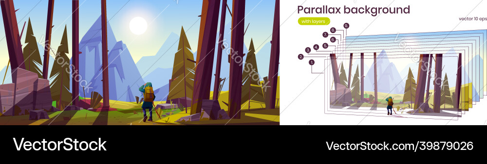 Forest Traveler Parallax Background Royalty Free Vector