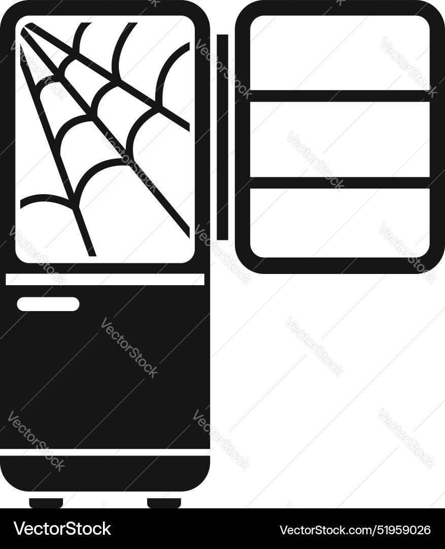 Old broken refrigerator with cobwebs inside Vector Image