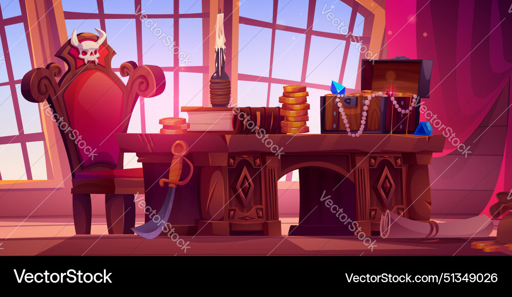 Pirate ship cabin interior design Royalty Free Vector Image