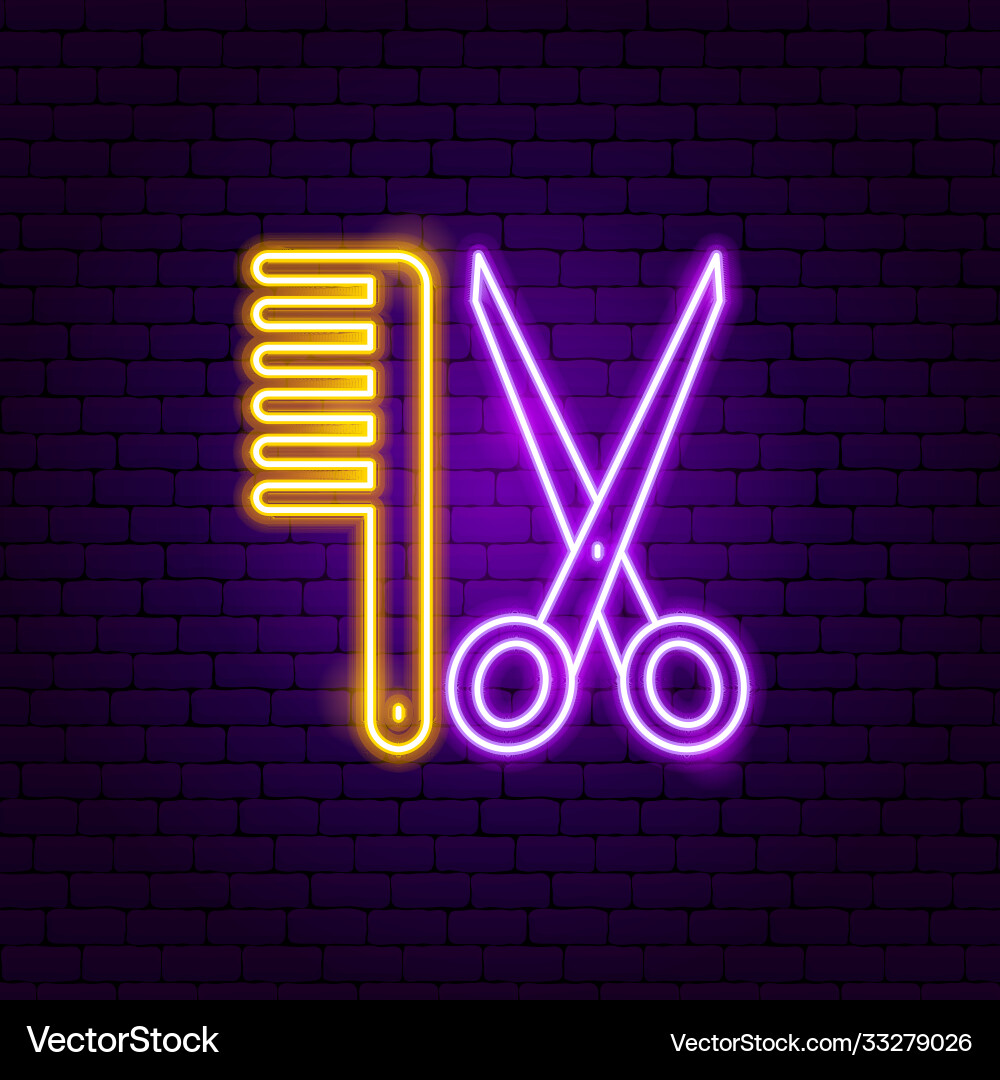 Scissors hairbrush neon sign Royalty Free Vector Image