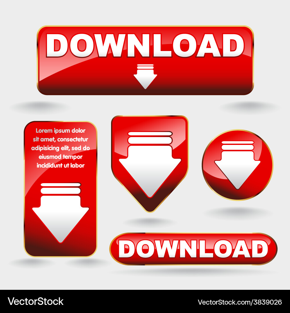Shiny minimal red download now button collection Vector Image