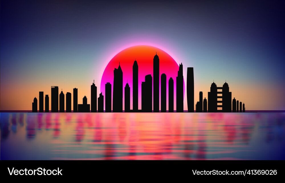 Sunset city skyline with modern buildings Vector Image