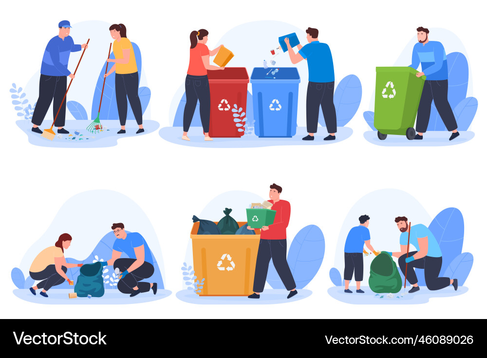 Volunteers clean up the environment garbage Vector Image