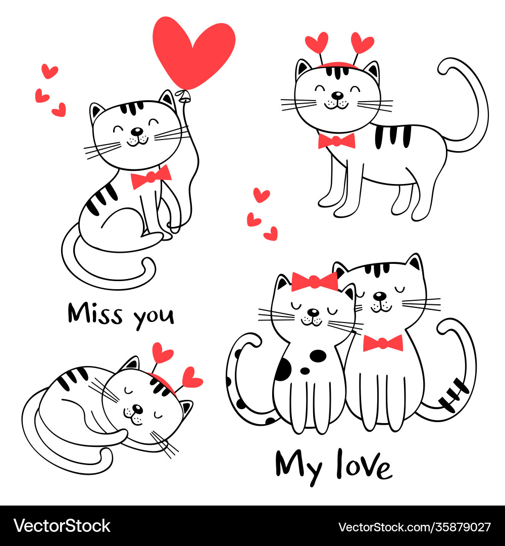 Black Valentine Cats Set Royalty Free Vector Image