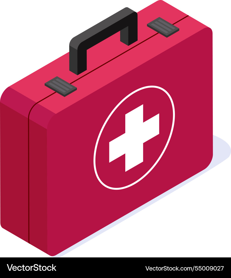Closed red first aid kit with white cross Vector Image