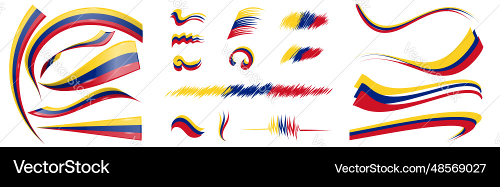 Colombia flag set elements on a white background Vector Image