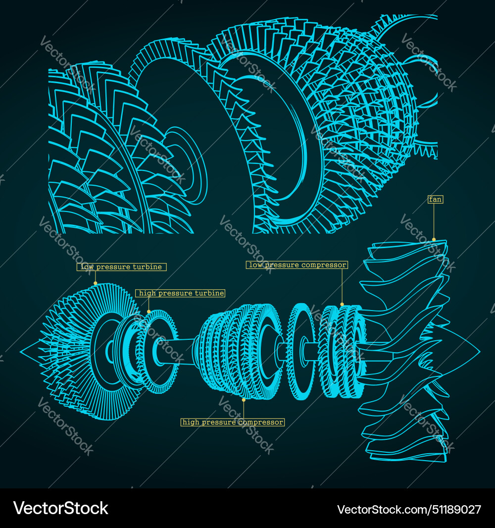 Jet engine compressor drawings Royalty Free Vector Image