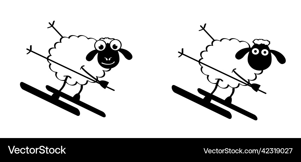 Skiing Sheep Stick Figure Royalty Free Vector Image
