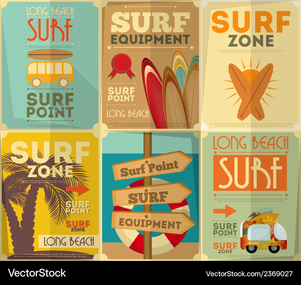 Surf posters Royalty Free Vector Image - VectorStock