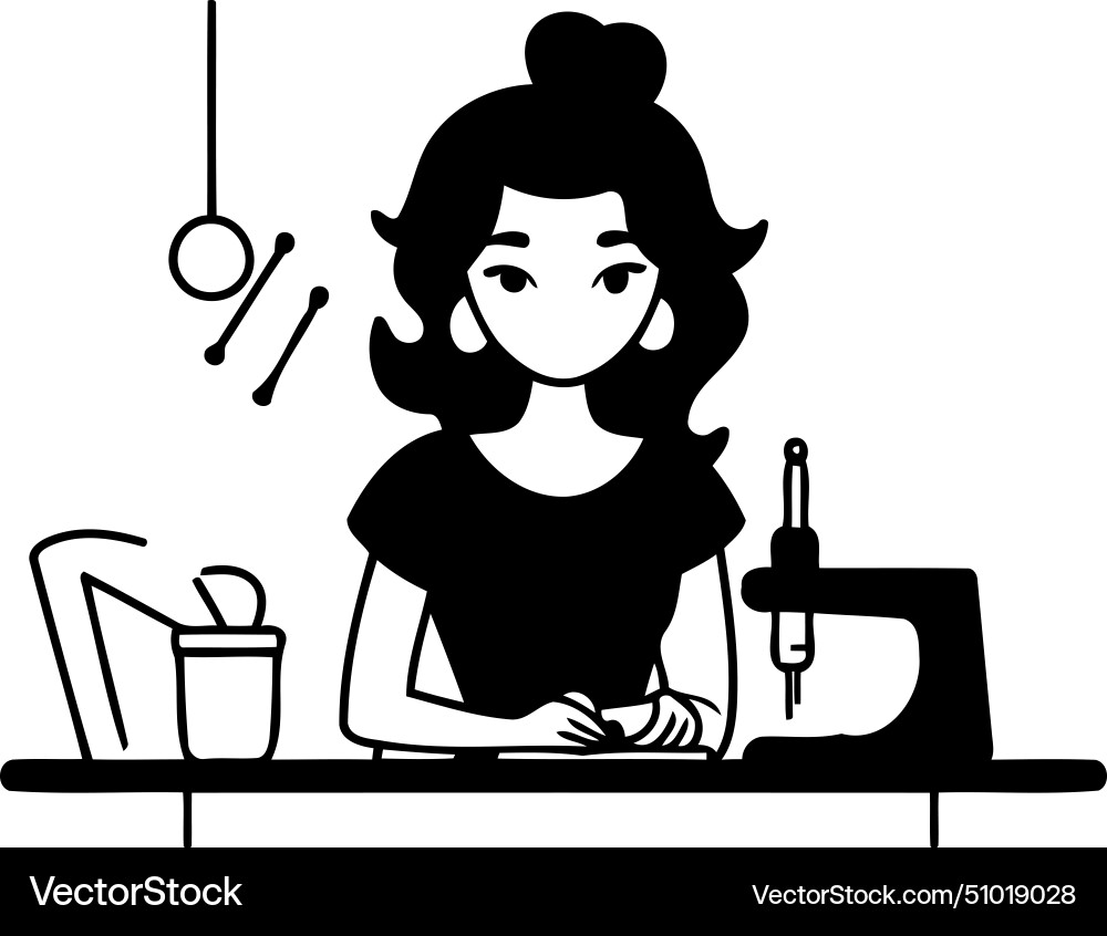 A seamstress working at the sewing machine flat Vector Image