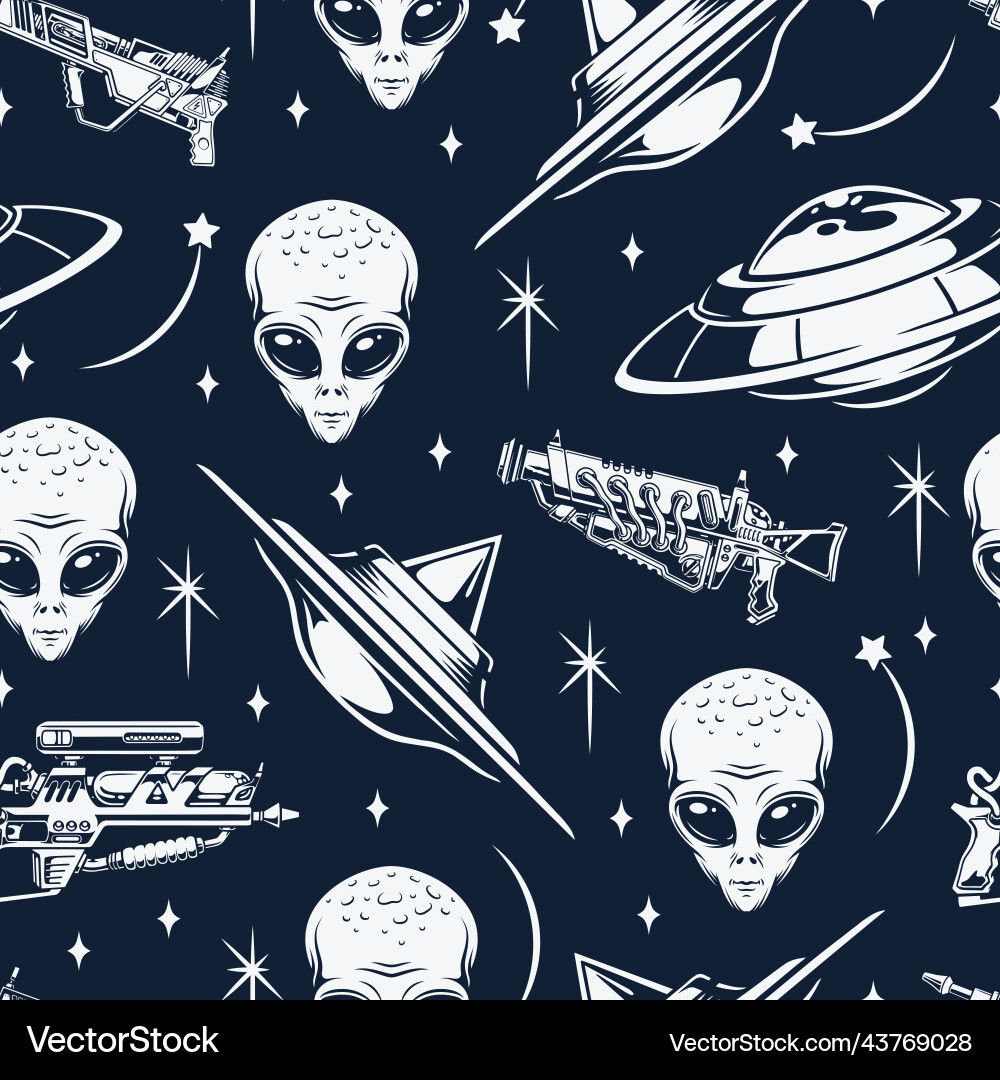 Aliens vintage seamless pattern monochrome Vector Image