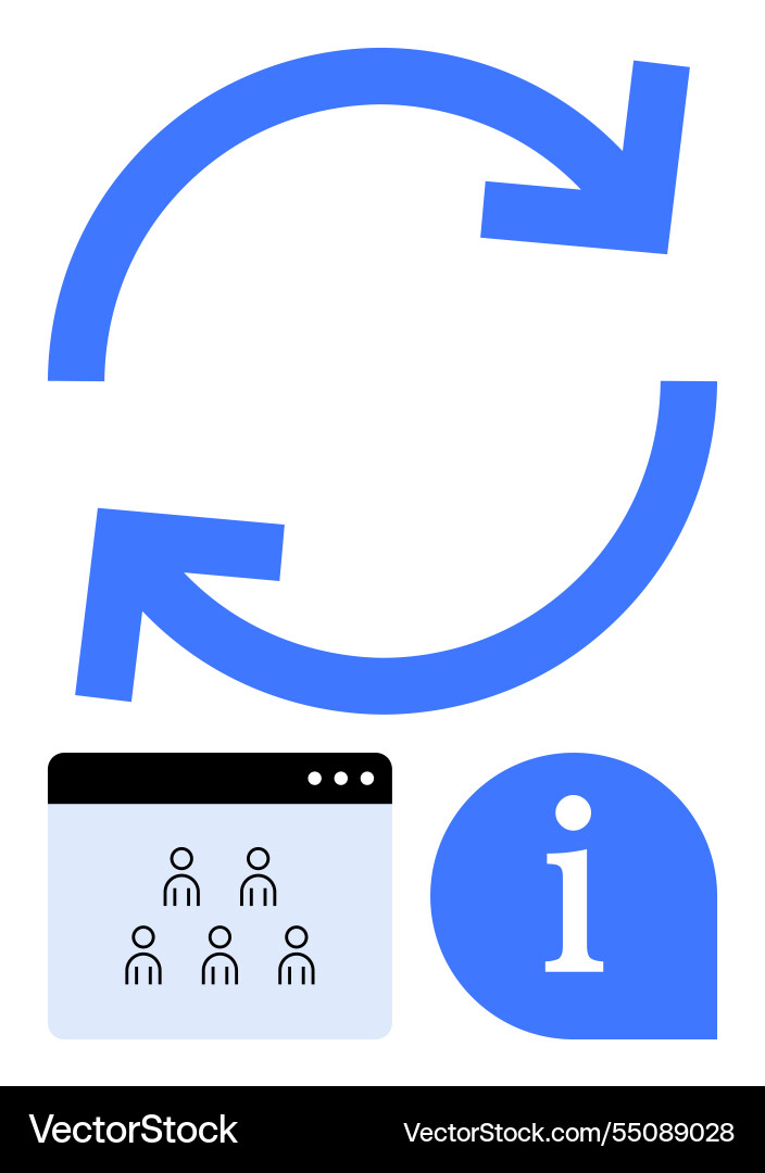 Blue syncing arrows with user interface window Vector Image