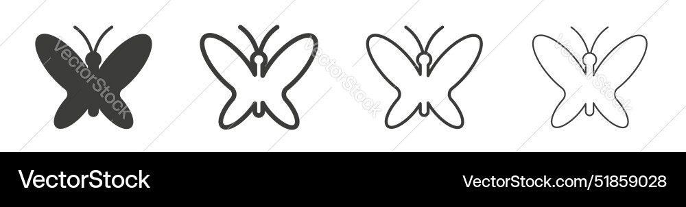 Butterfly line icon set flying sign Royalty Free Vector