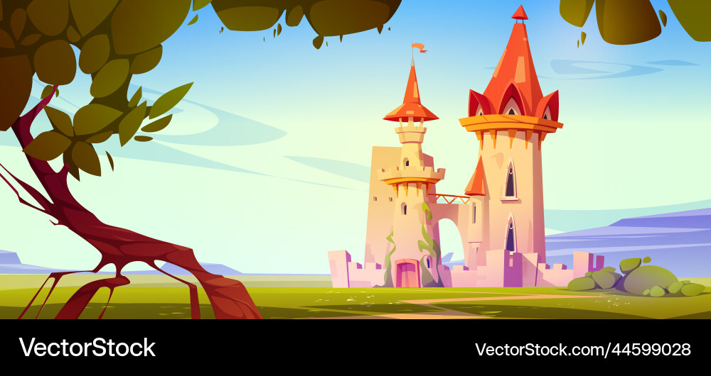 Magic castle on green field fantasy architecture Vector Image