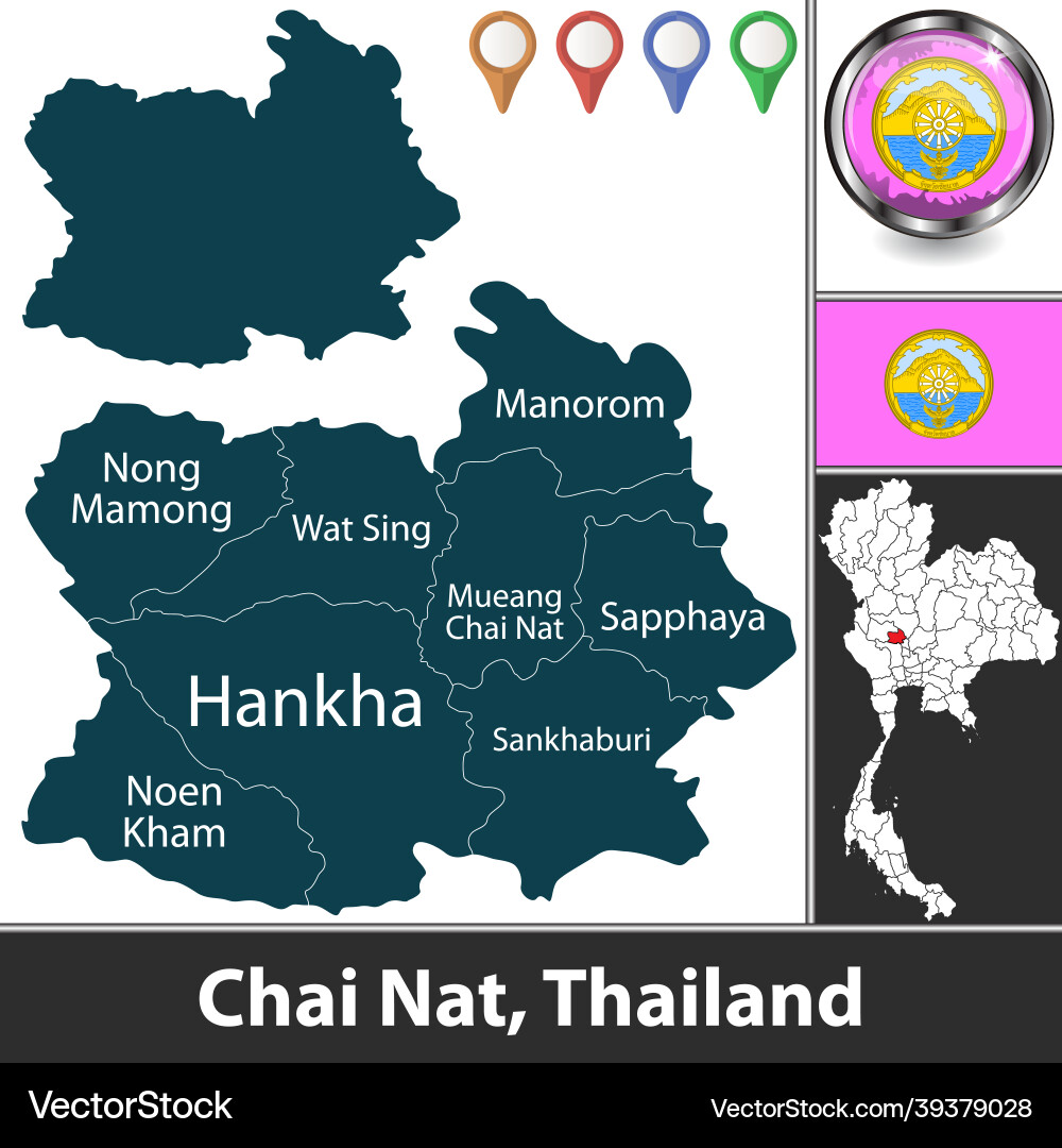 Map of chai nat thailand Royalty Free Vector Image