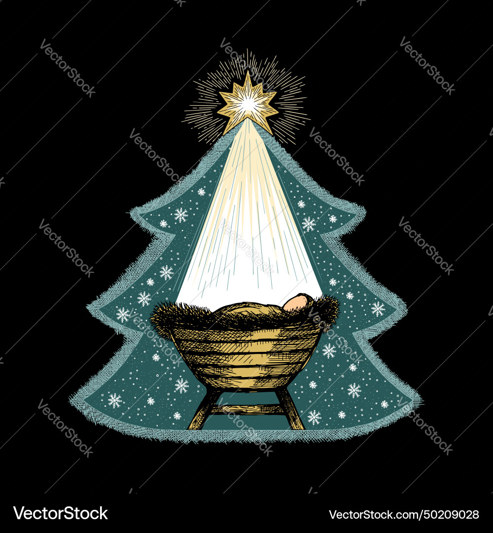 Nativity scene a hand-drawn manger Royalty Free Vector Image