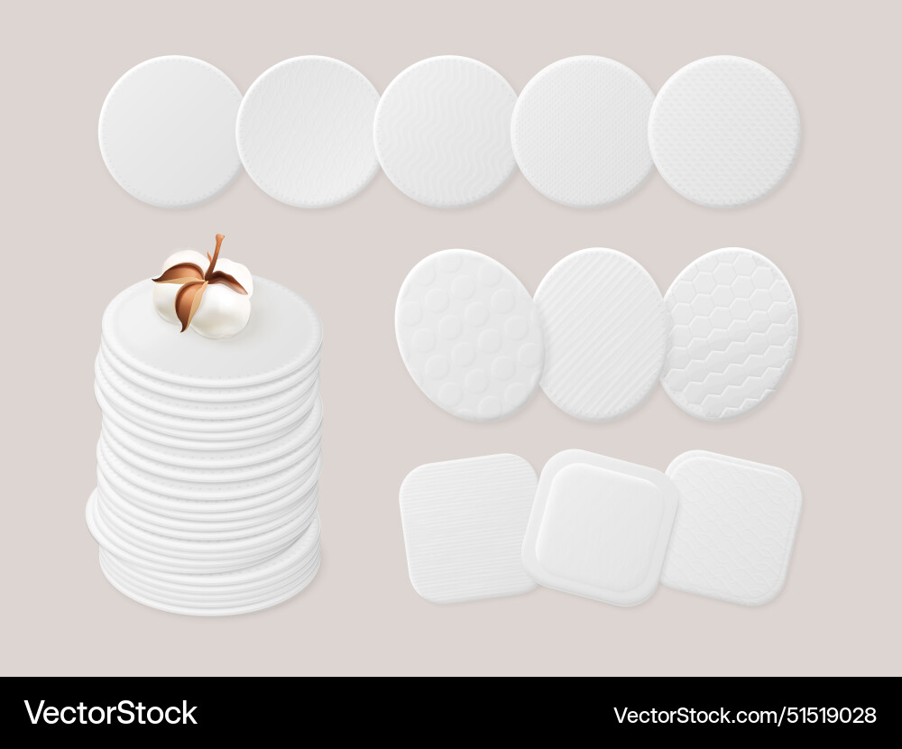 Realistic cotton pads padded disk with absorbed Vector Image