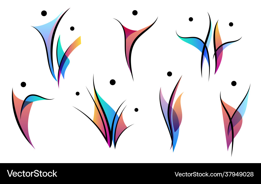Set human body logos people shapes linear Vector Image