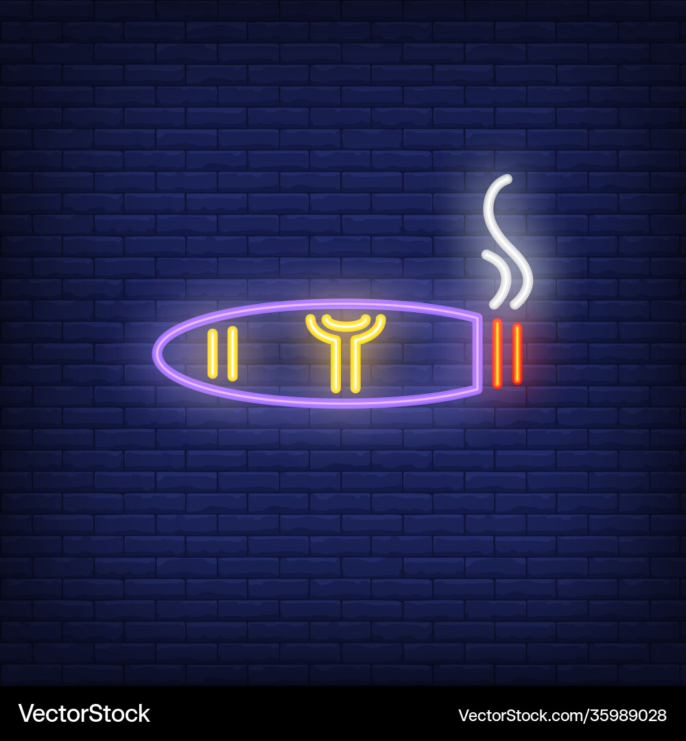 Smoking cigar neon sign Royalty Free Vector Image