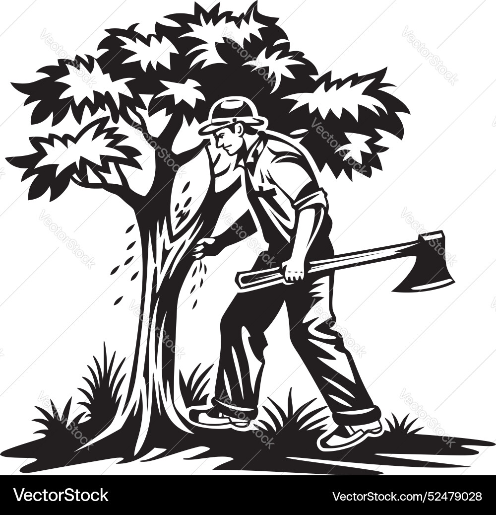 Tree felling expert emblematic design axe Vector Image