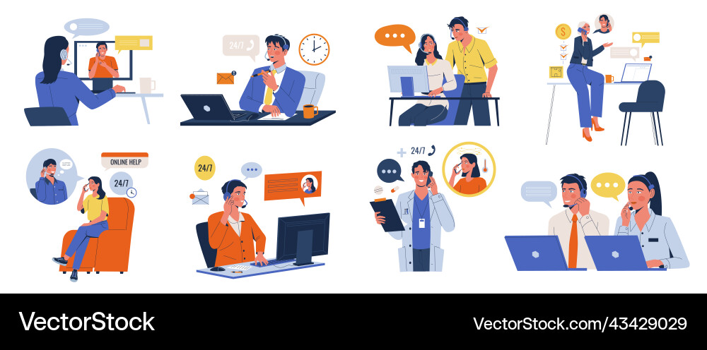 Call center hotline flat Royalty Free Vector Image